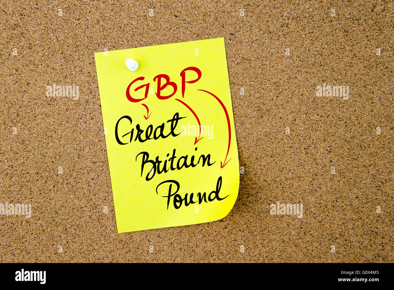 Business Acronym GBP Great Britain Pound written on yellow paper note ...