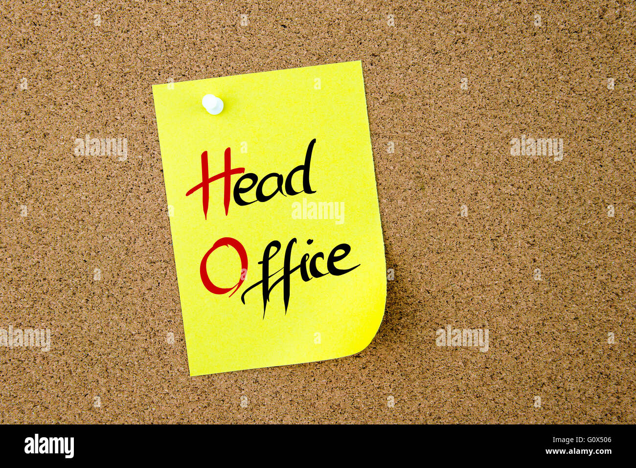 Business Acronym HD Head Office written on yellow paper note pinned on ...