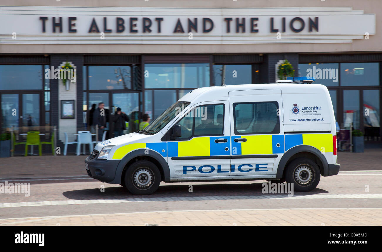 Lancashire Police traffic policemen driving patrol vehicles on Bank Hey ...