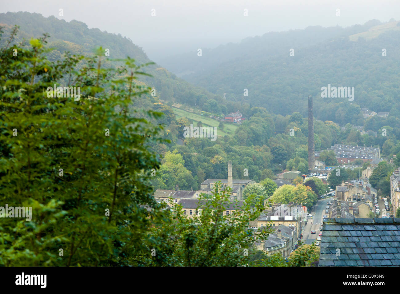 A view into the milltown of Hebden Bridge Calderdale West Yorkshire ...