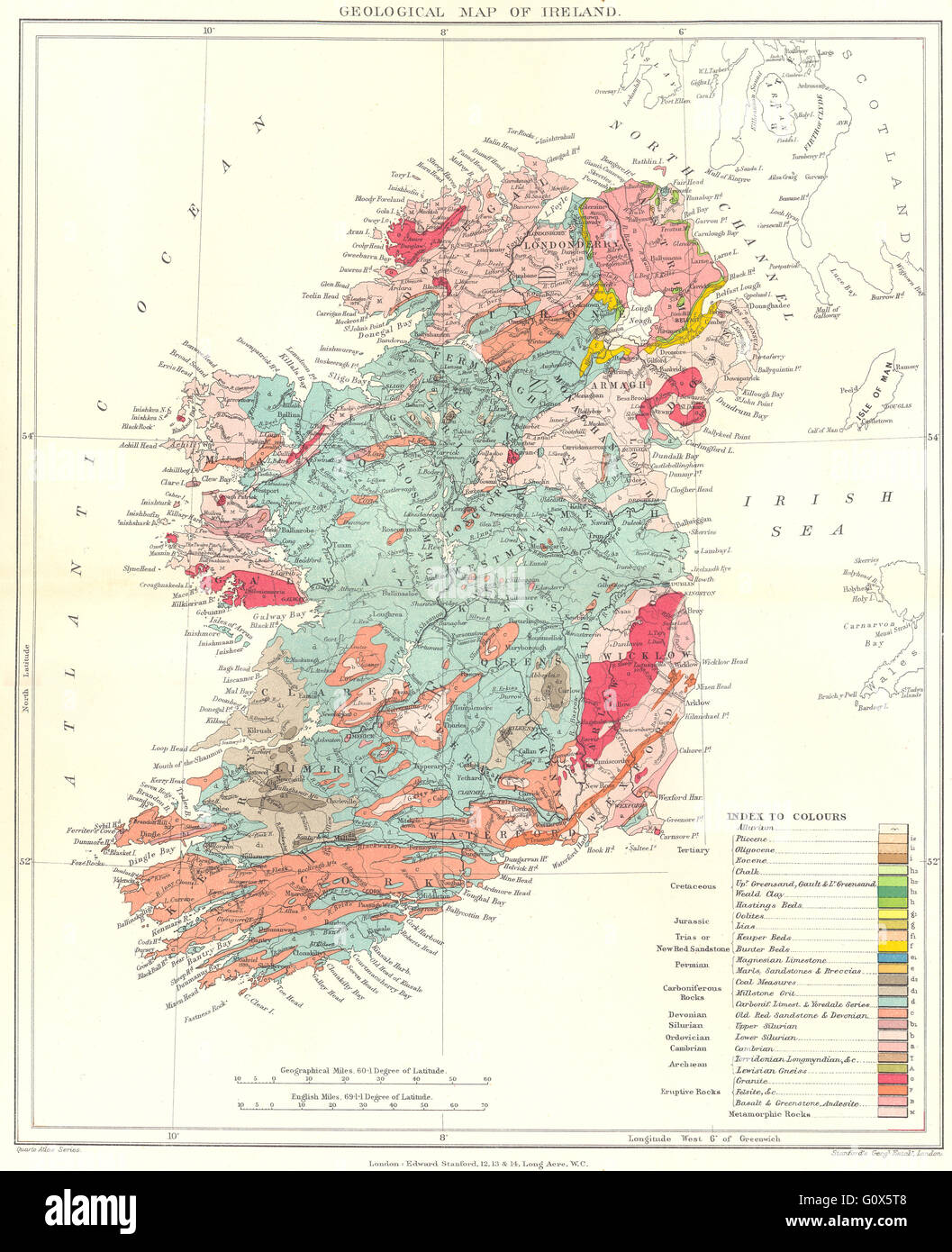 IRELAND GEOLOGICAL: Tertiary Cretaceous Jurassic Permian &c. STANFORD ...