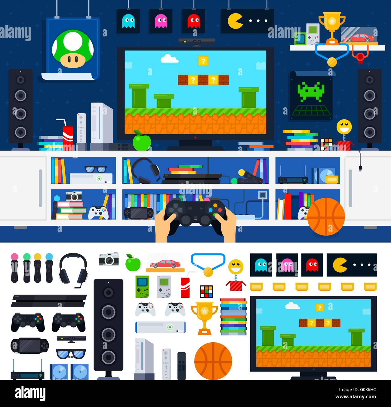 Gamer room interior with gadgets Stock Vector Image & Art - Alamy