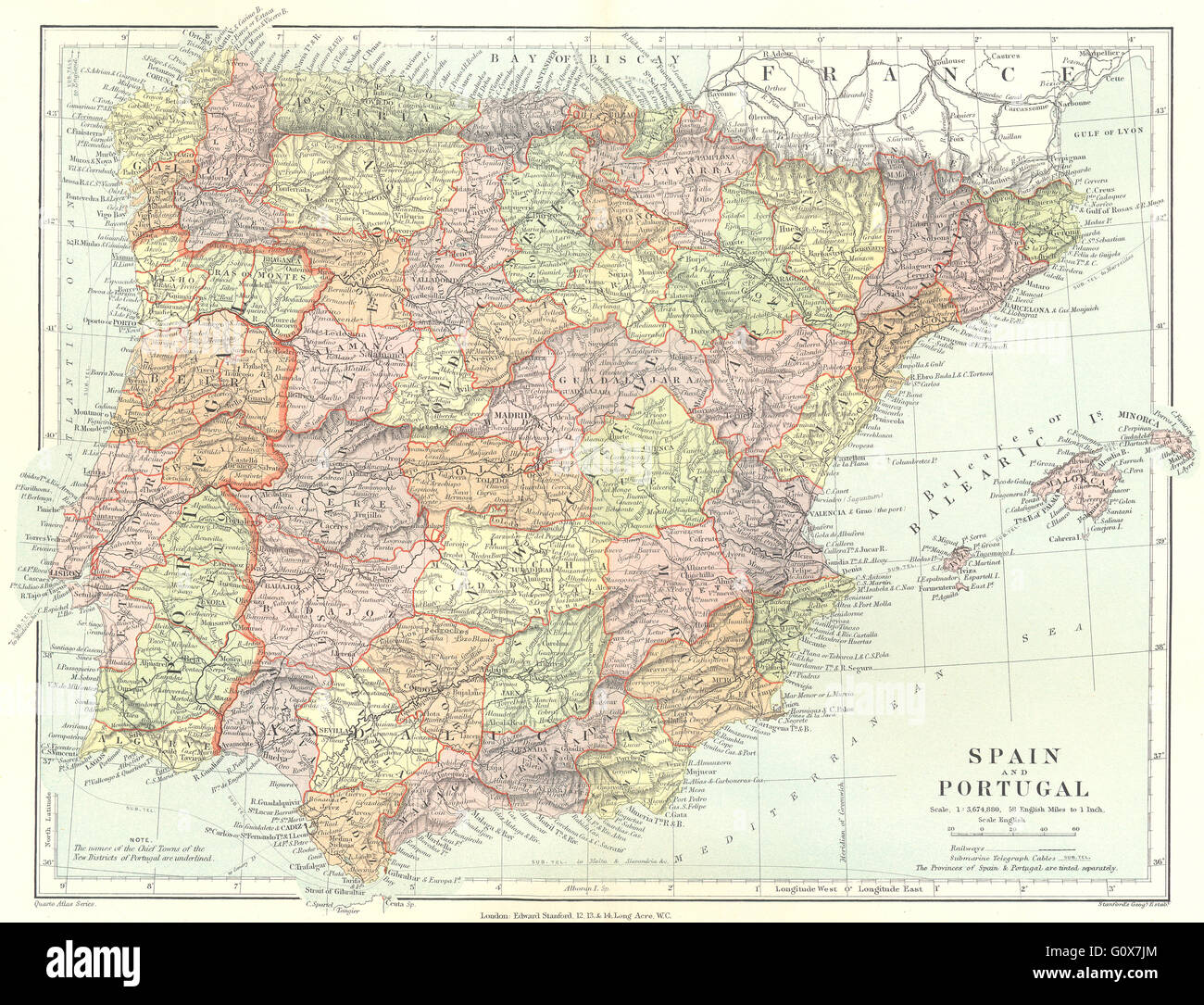 IBERIA: Spain and Portugal showing provinces. STANFORD, 1906 antique ...