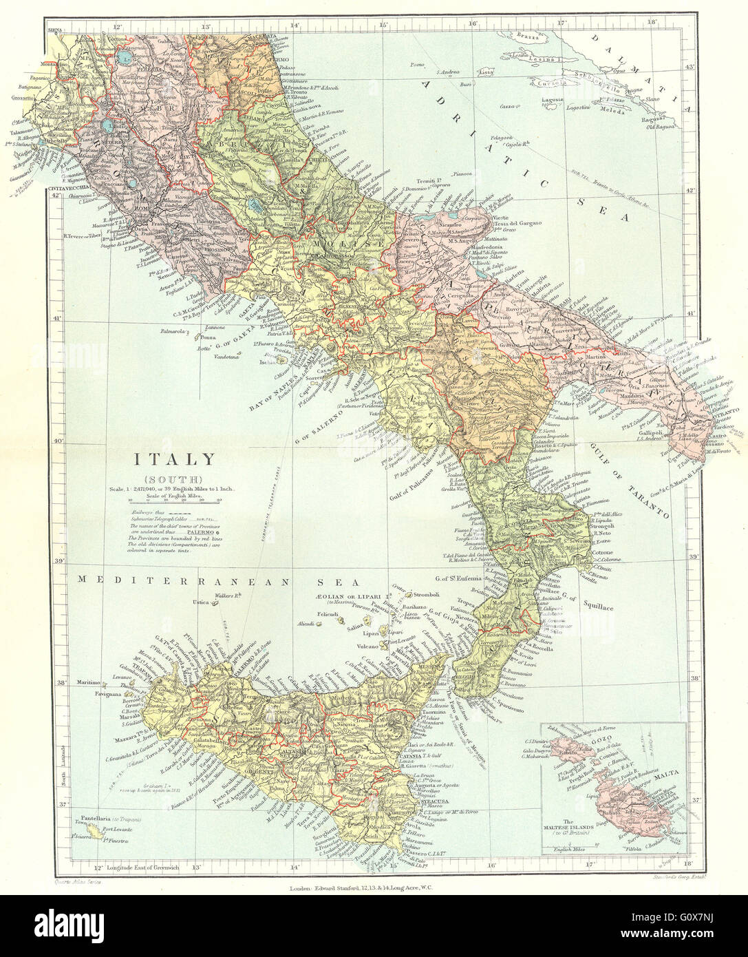 SOUTHERN ITALY: Showing provinces & compartmenti. Inset Malta.STANFORD ...