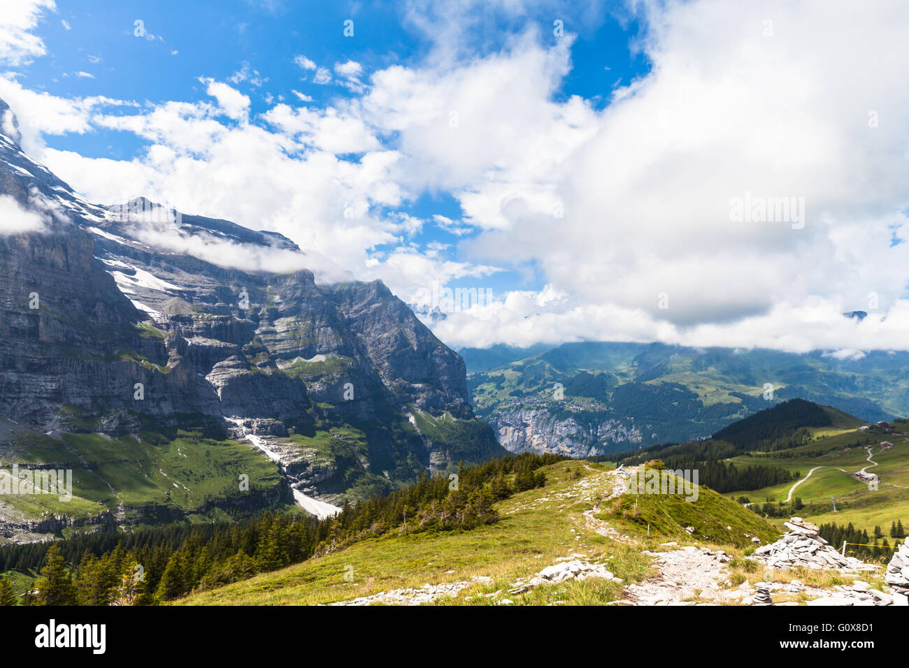 View on the hiking path at haaregg, near Eiger, Grindelwald ...