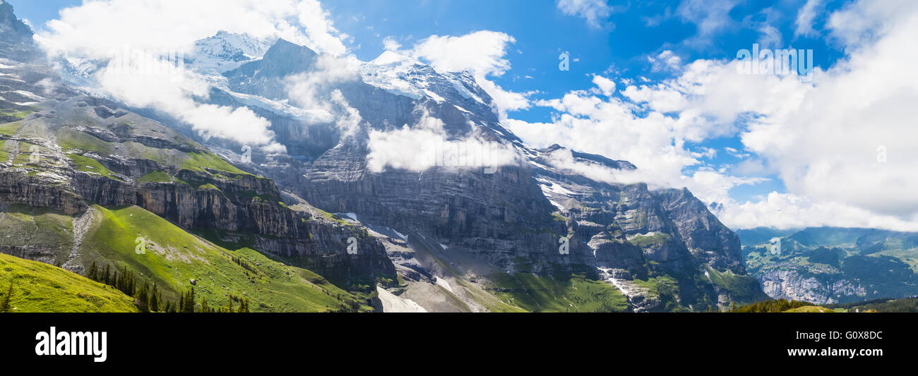 Panorama view of the alps on the hiking path at haaregg, near Eiger ...