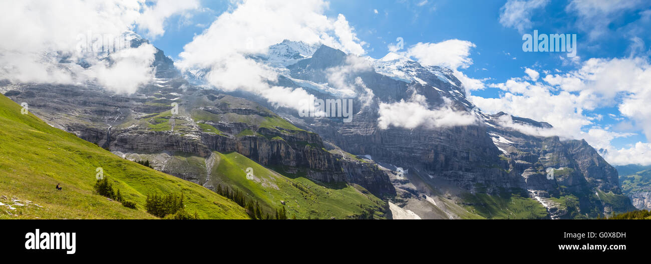 Panoram View of the famous peak Jungfrau and Monch, under the north ...