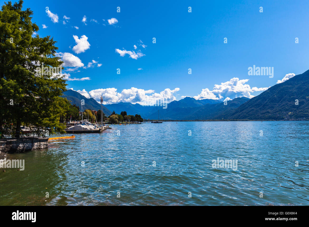Beautiful view of Lake Maggiore in Locarno on a summer day, canton of ...