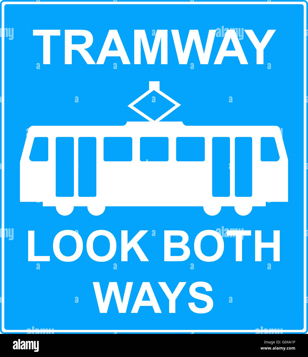 Pedestrian crossing point over tramway sign Stock Photo - Alamy