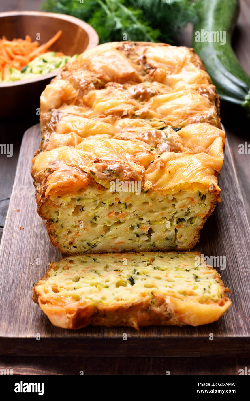 Moist vegetable bread from eggs, zucchini, carrot, herbs Stock Photo ...