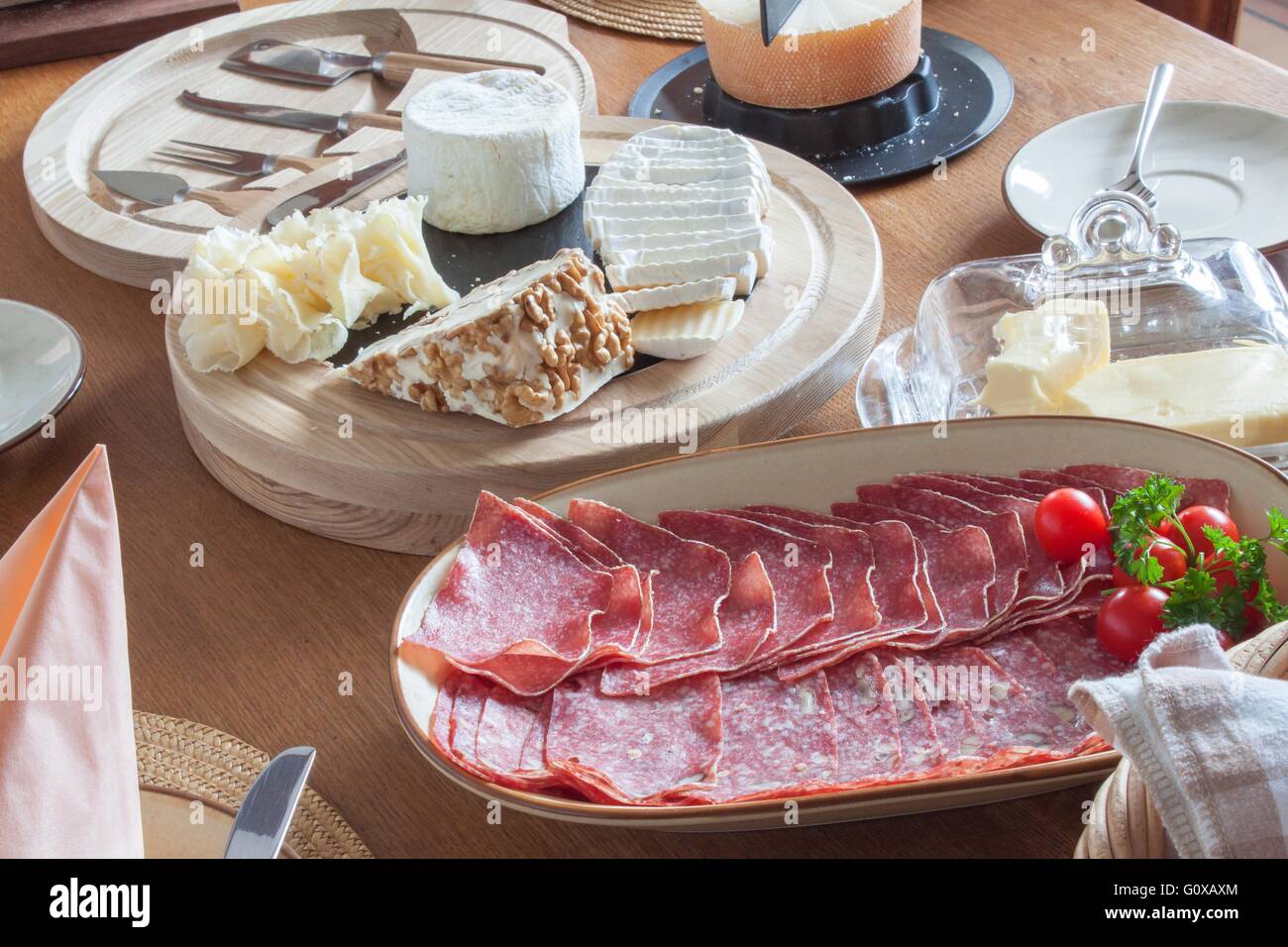 Different types of cheese on the table. Homework healthy breakfast ...
