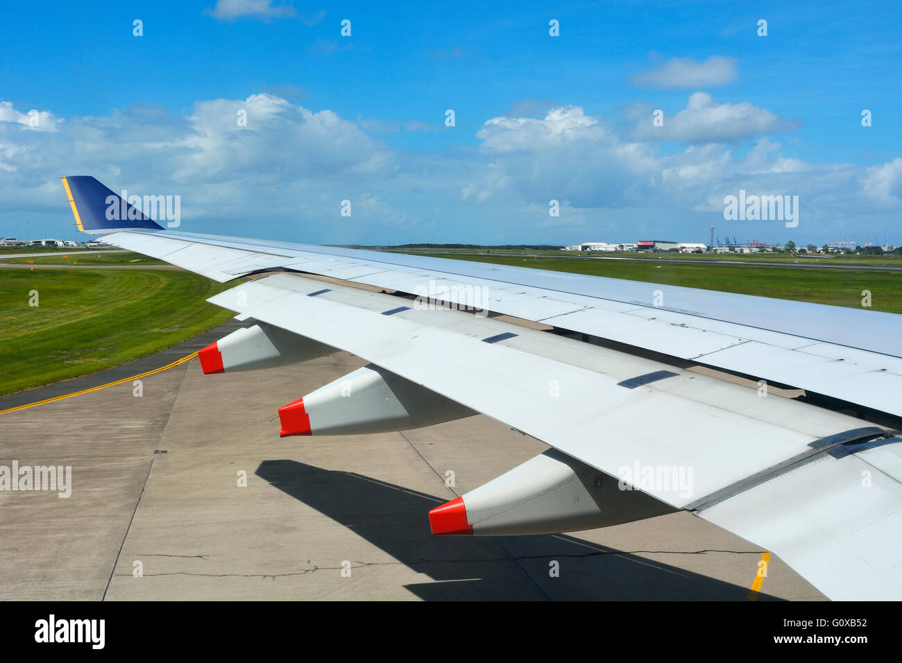 Aircraft Airbus A380 Wing at Startup on Tarmac at Airport, Brisbane ...