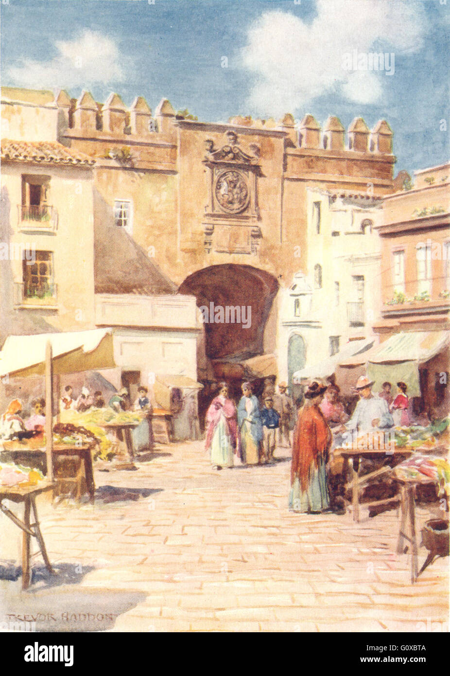 SPAIN: Seville-The Aceite gate, antique print 1908 Stock Photo - Alamy