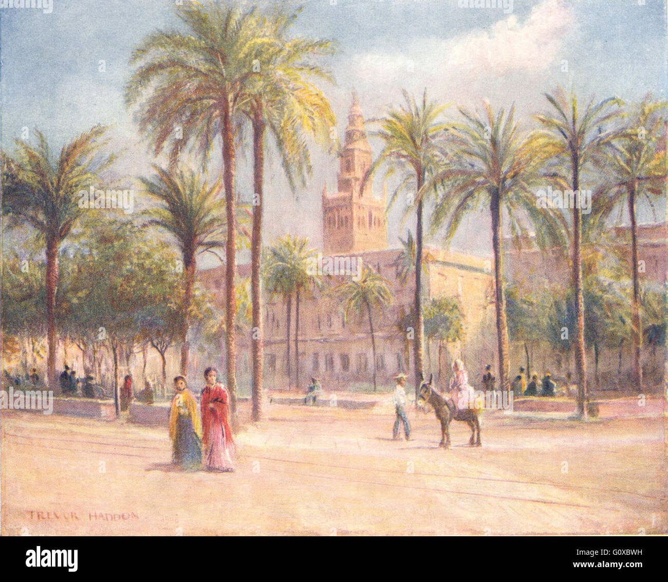 SPAIN: Seville-Plaza de San Fernando, antique print 1908 Stock Photo ...