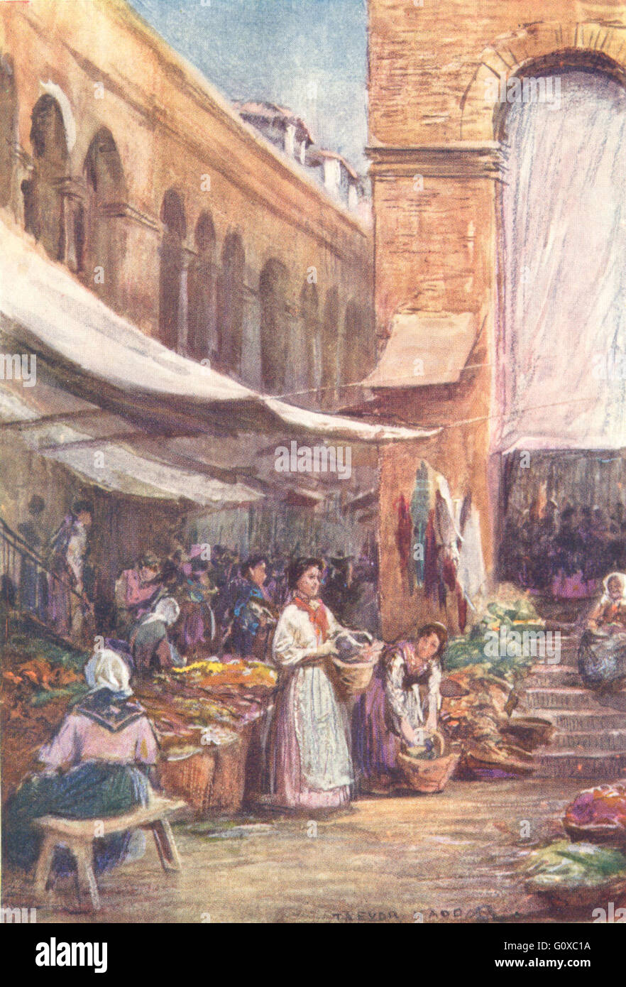 SPAIN: Granada-In the Market, antique print 1908 Stock Photo - Alamy