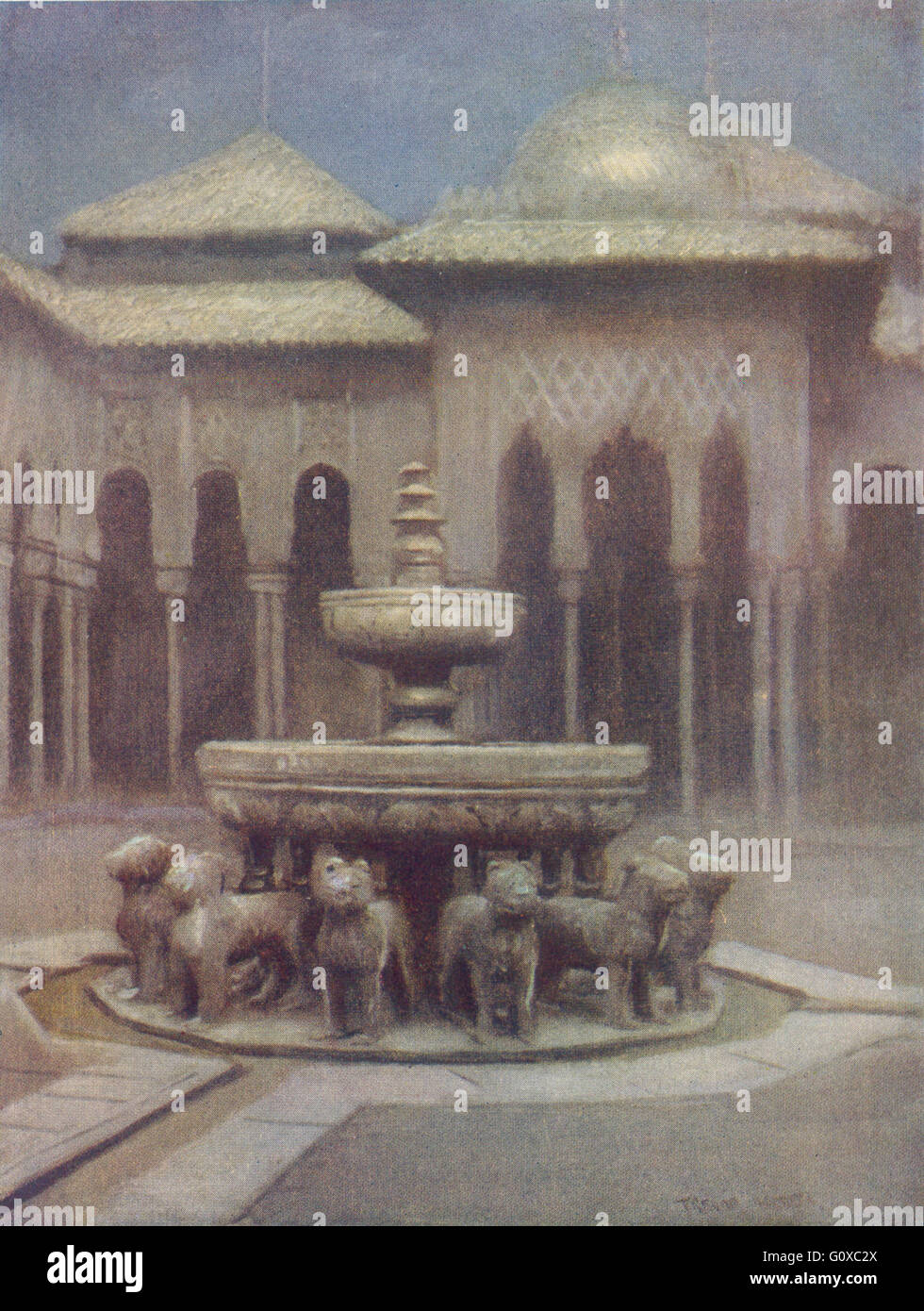 SPAIN: Granada-The Court of the Lions: Moonlight, antique print 1908 ...