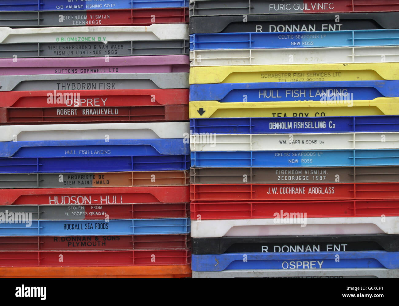 Coloured fish boxes harbour hi-res stock photography and images - Alamy