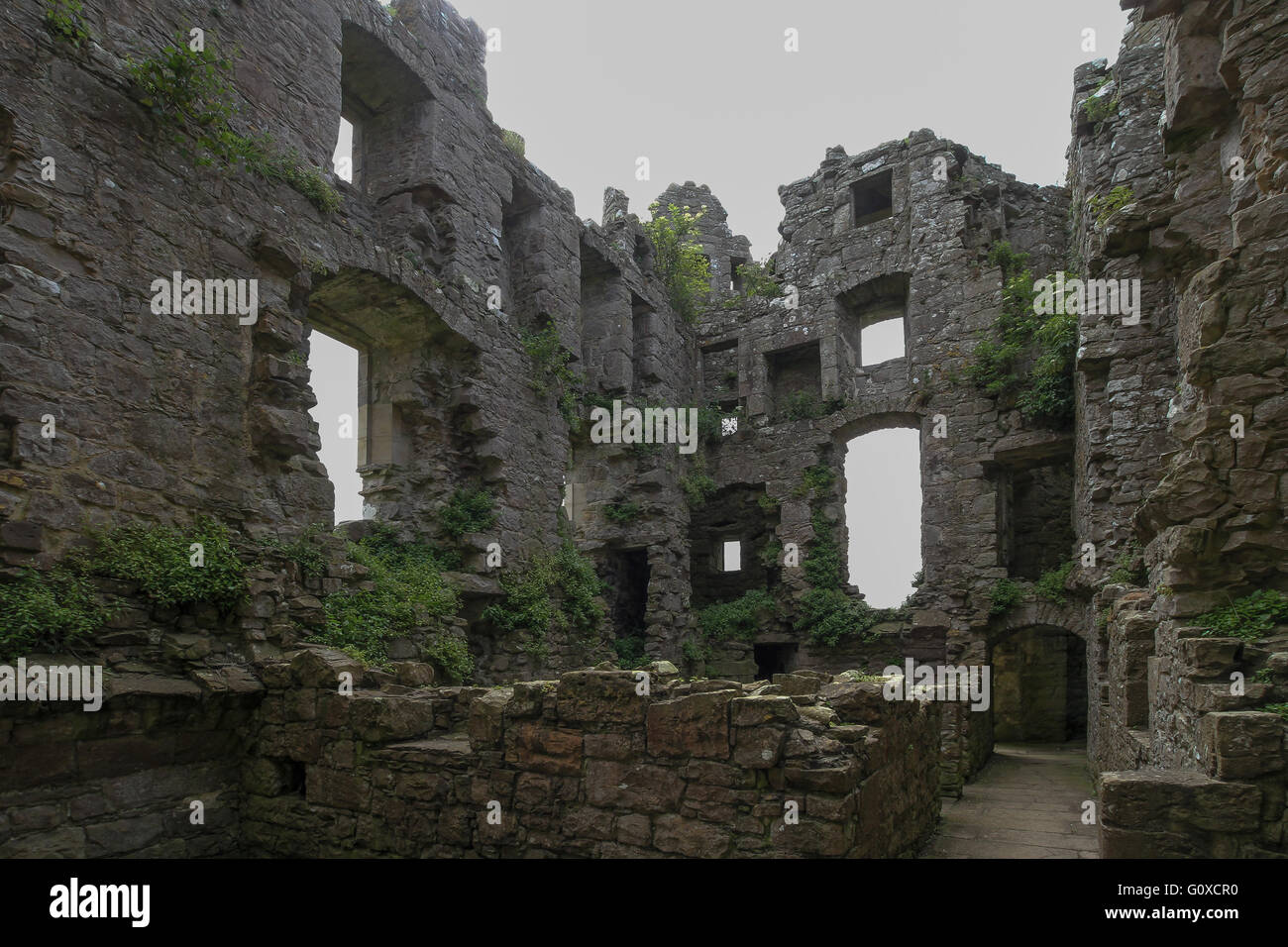 Inside castle ruins Northern Ireland, plantation of Ulster castle Monea ...