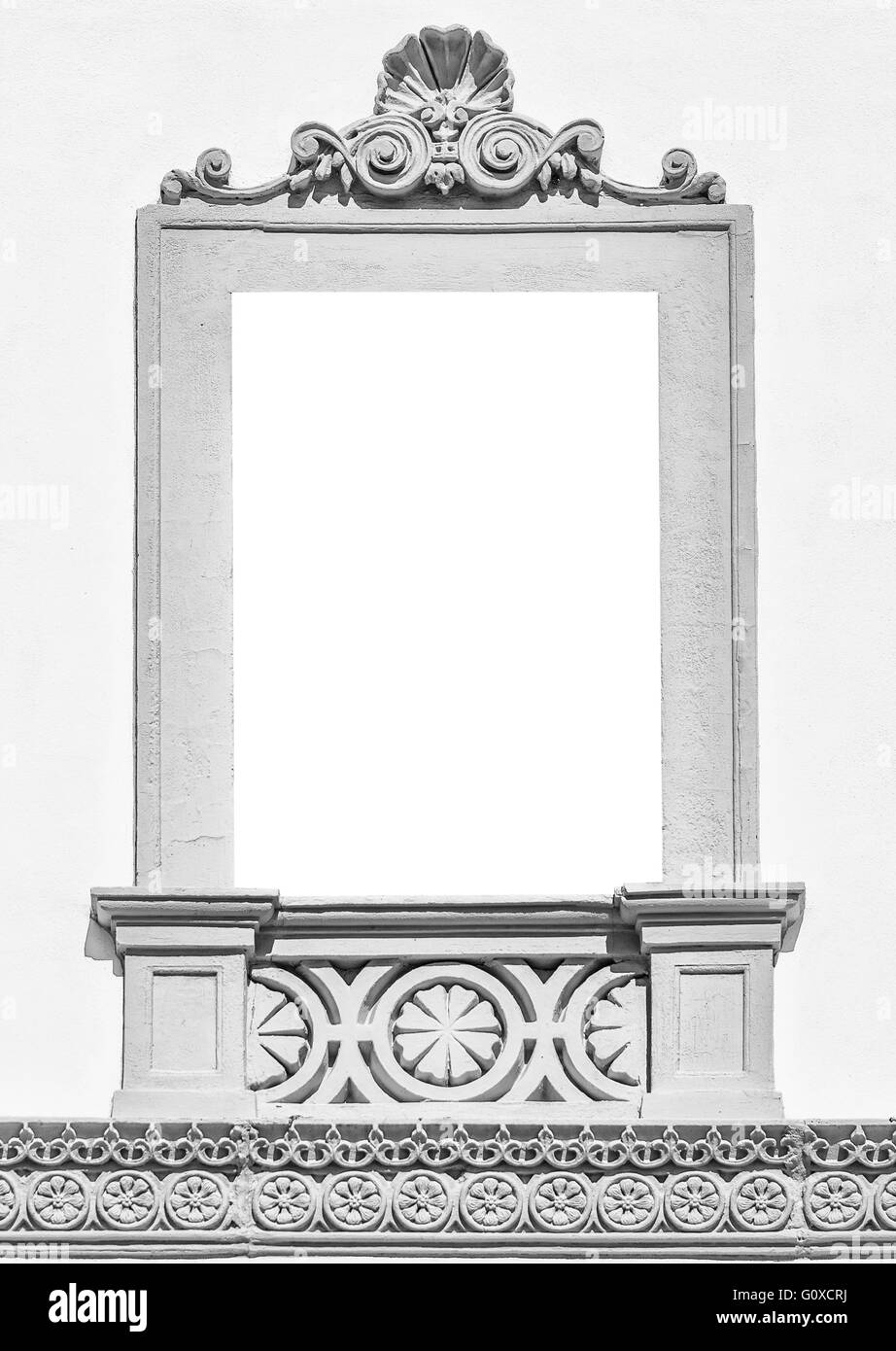 Decorated window of an Italian neoclassical villa with copy space ...