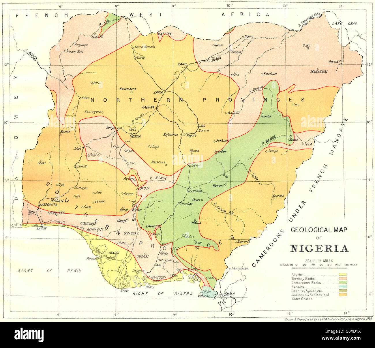 NIGERIA: Geological Map of Nigeria, 1936 Stock Photo - Alamy