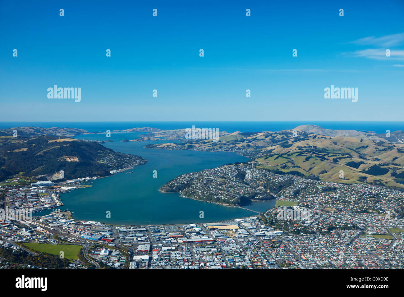 Dunedin and Otago Harbour, Otago, South Island, New Zealand - aerial ...