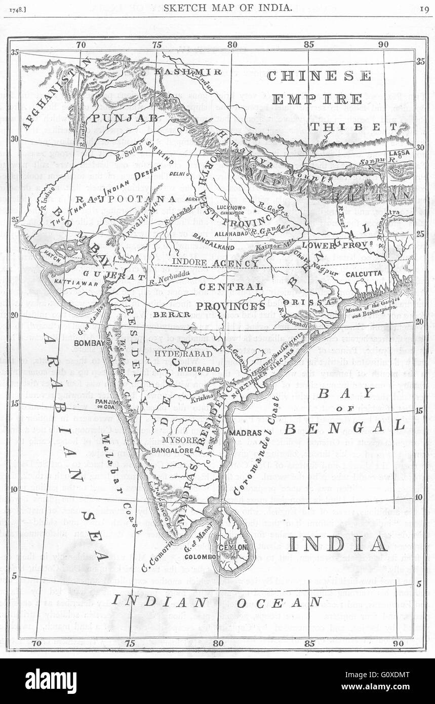 INDIA: Sketch map of India, c1880 Stock Photo - Alamy