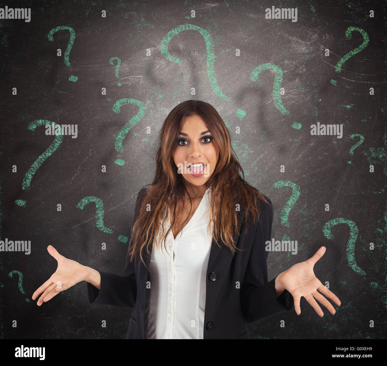 Confused woman thinking solution problem hi-res stock photography and ...