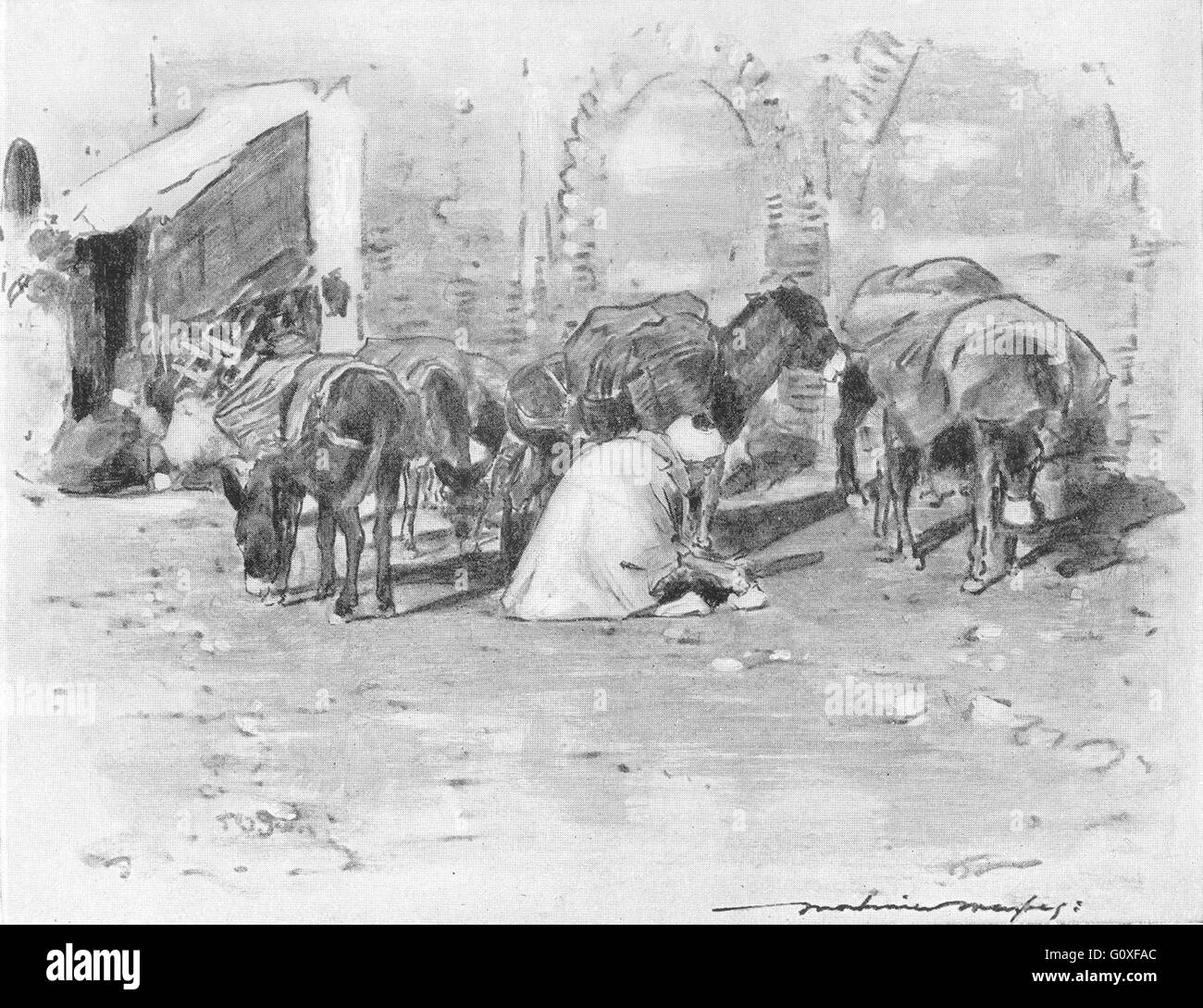 MOROCCO: Street scene in Tangier, vintage print 1920 Stock Photo - Alamy