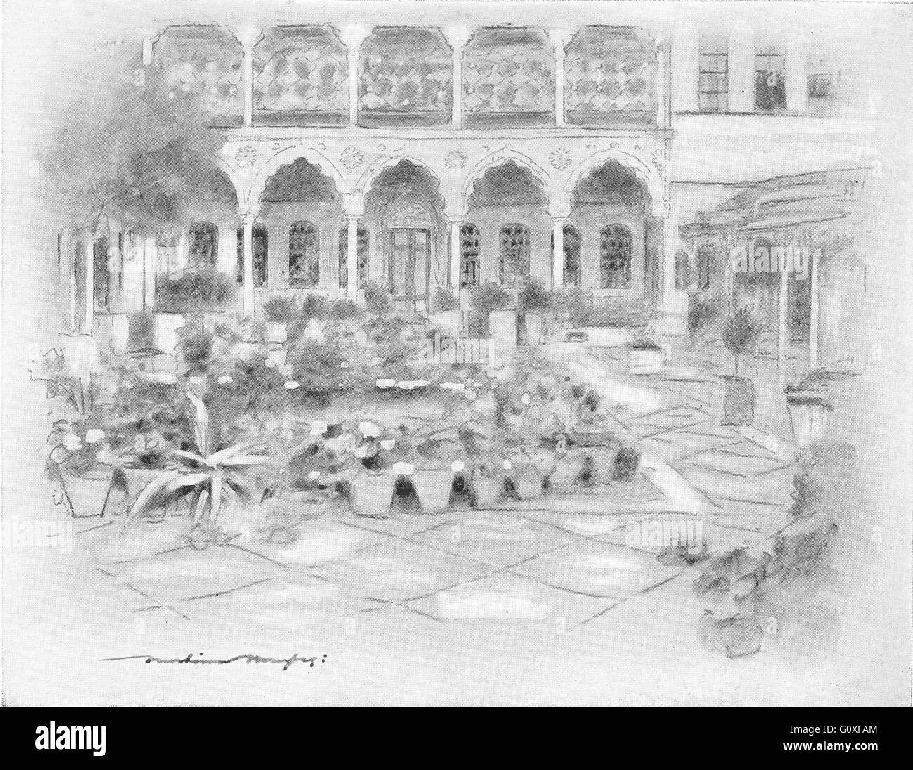 SYRIA: Palestine: Courtyard in Damascus, vintage print 1920 Stock Photo ...