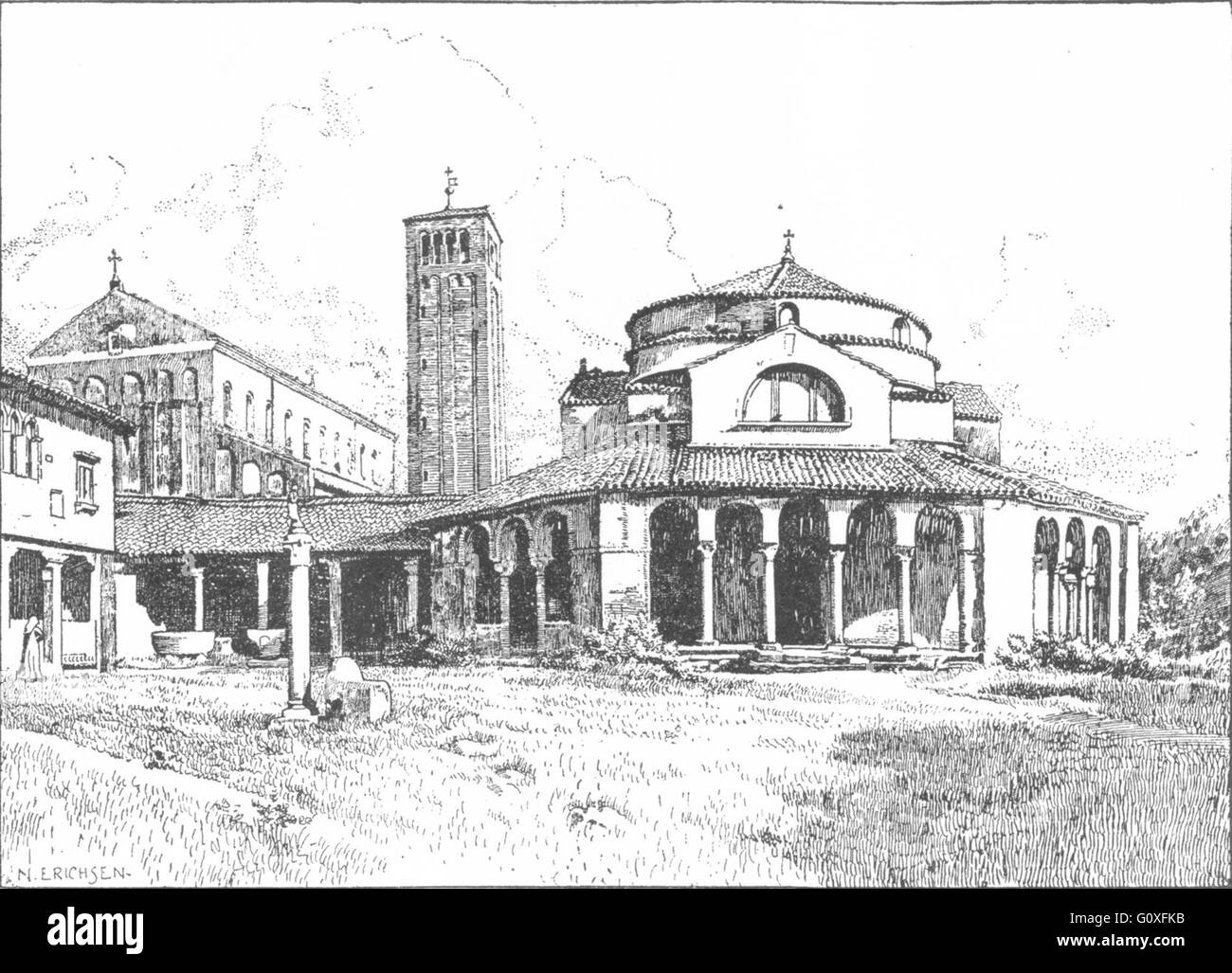 VENICE: S Fosca and the Duomo, Torcello, vintage print 1930 Stock Photo ...