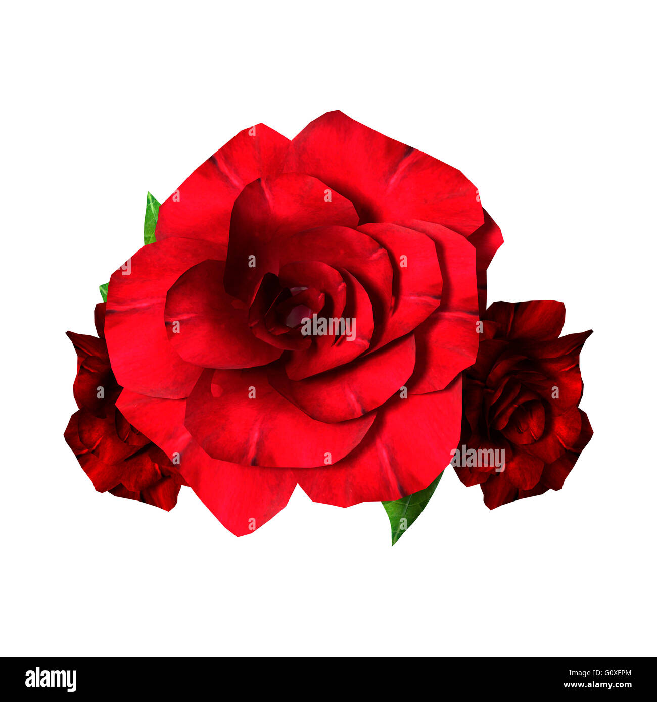 3D Illustration of three red roses isolated on white background Stock ...