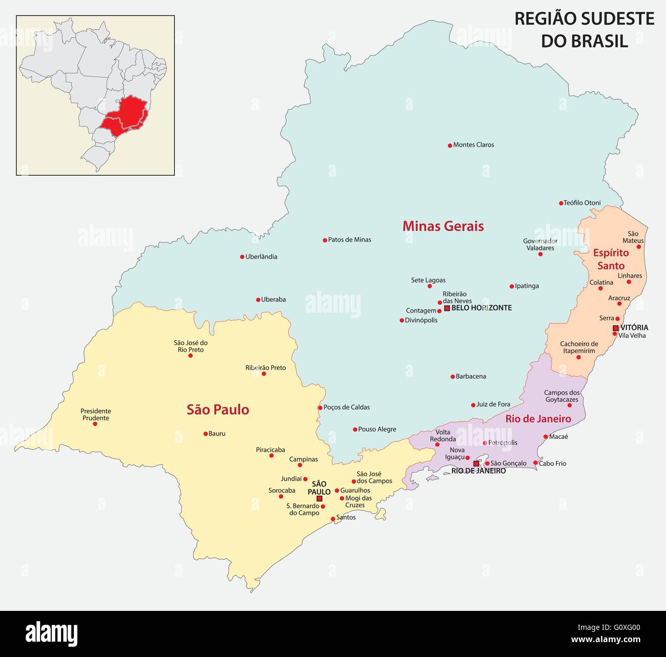 brazil southeast region map Stock Vector Image & Art - Alamy
