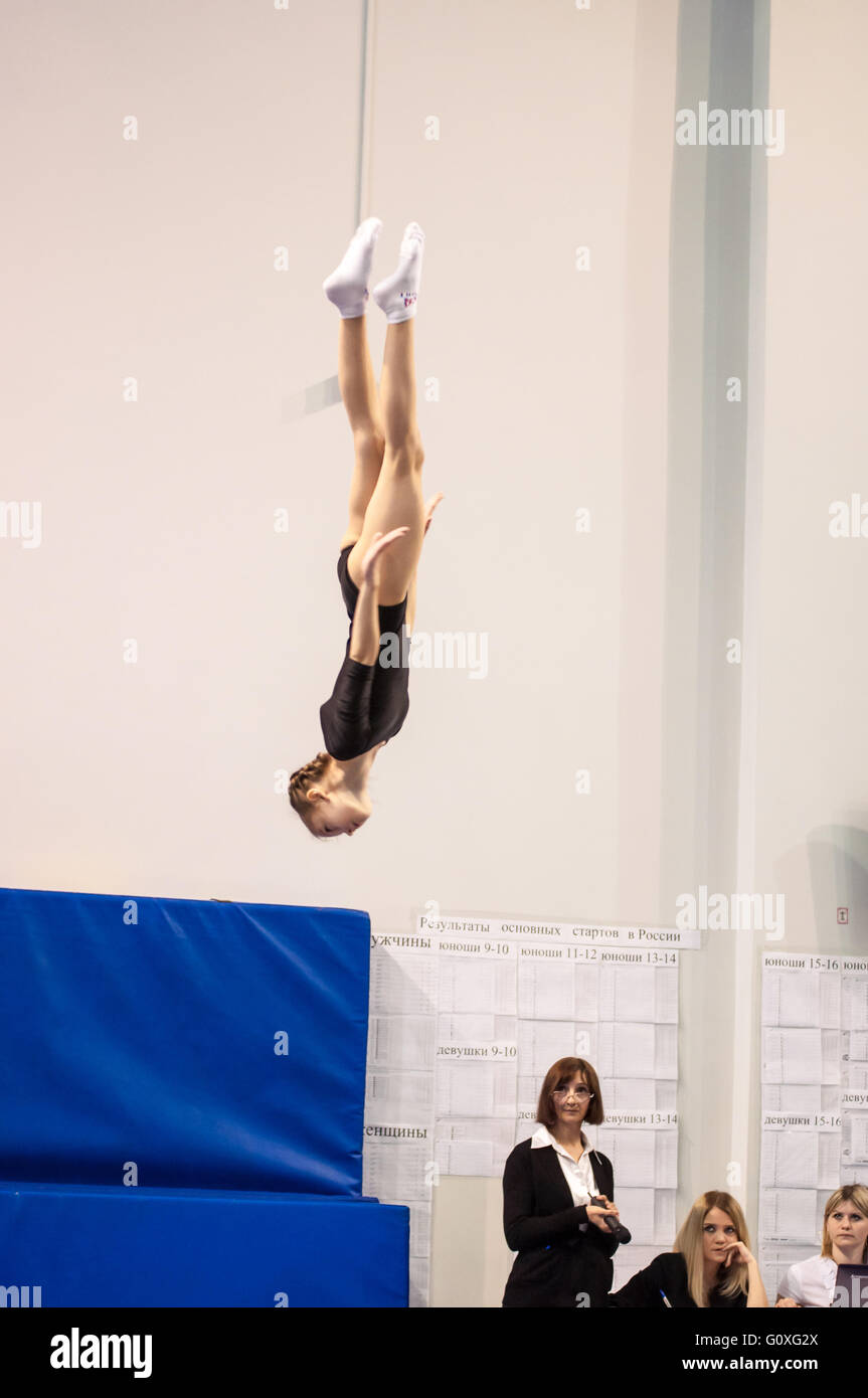 Orenburg, Russia - 30 April 2016: Girls compete in jumping on the ...