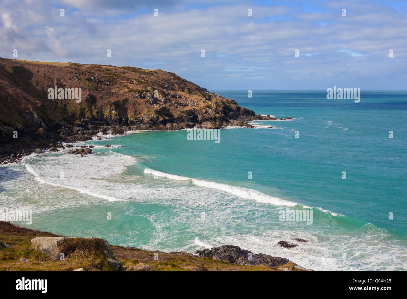 Pen Enys Point on the SW Coast path west of St Ives, Cornwall, England ...