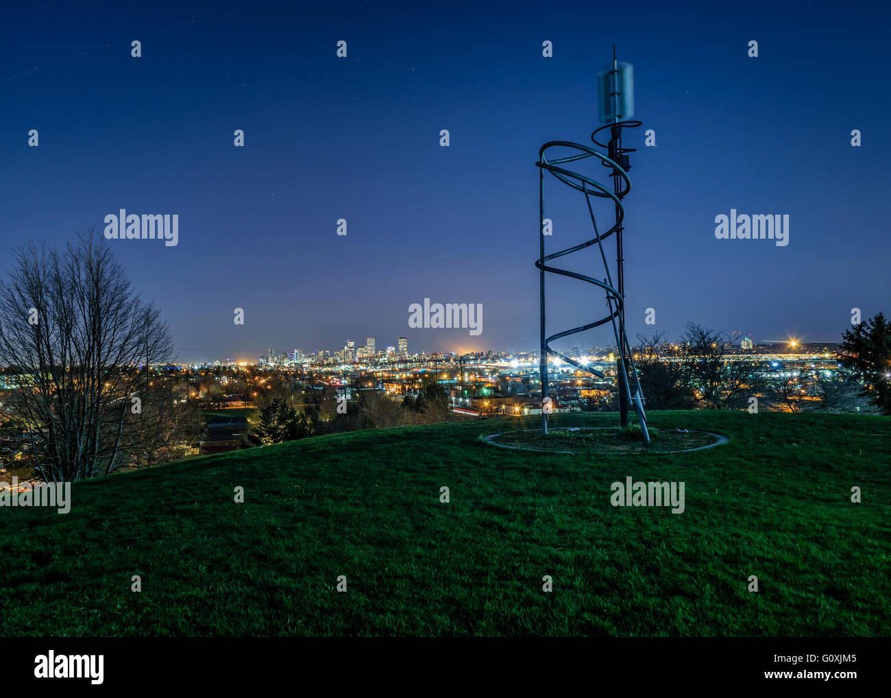 Denver skyline from Ruby Hill Park at Night Stock Photo - Alamy