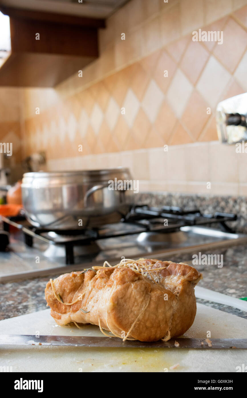 soft pork loin just cooked on a hob Stock Photo - Alamy