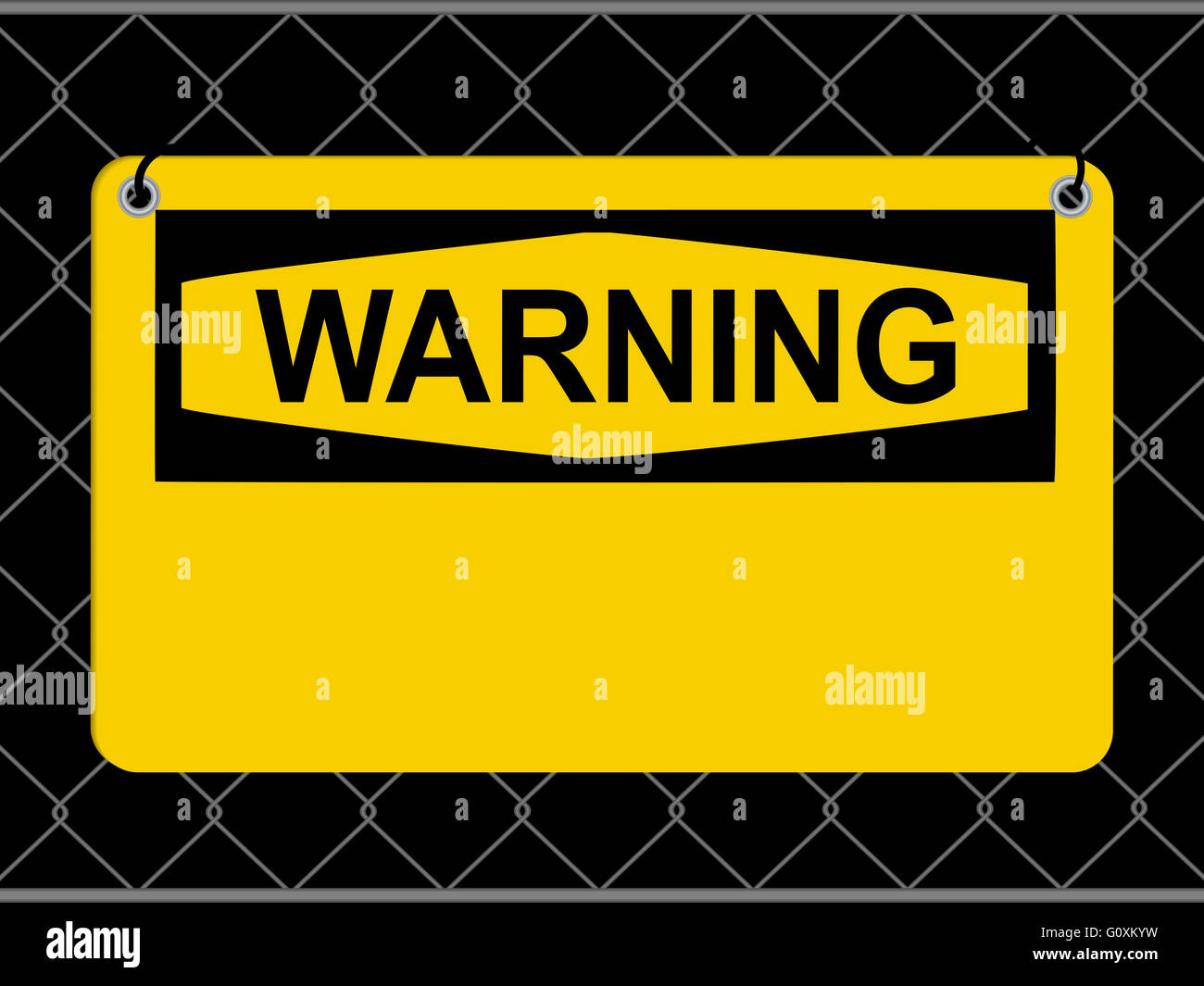 Yellow and Black Warning Sign With Blank Area Over Metallic Net Stock ...