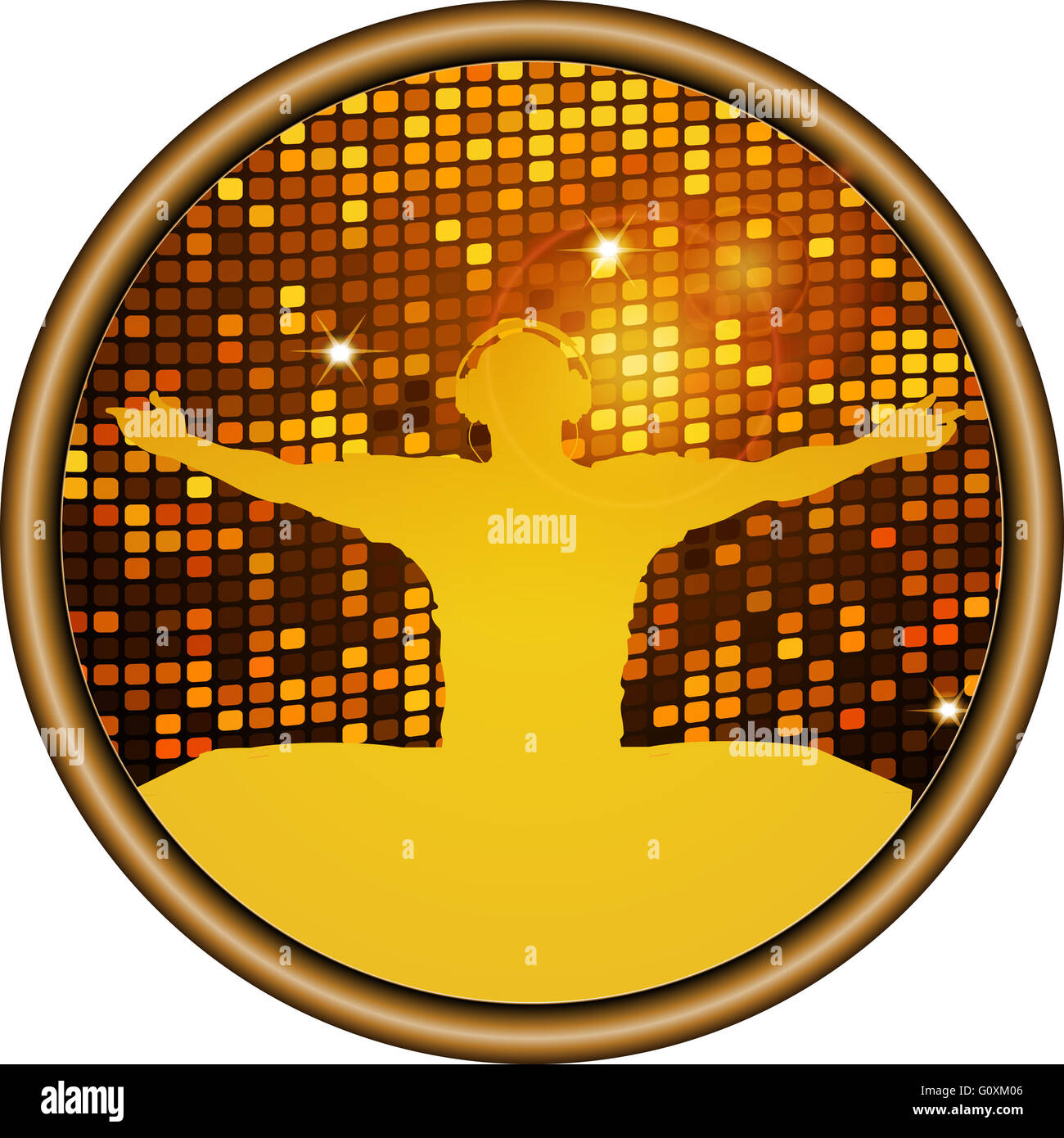 Golden DJ Silhouette on Disco Border with Sparkling Gold Tiles Stock ...