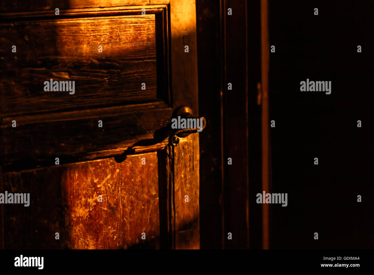 Beauty wooden open door with sunlight and shadows Stock Photo - Alamy