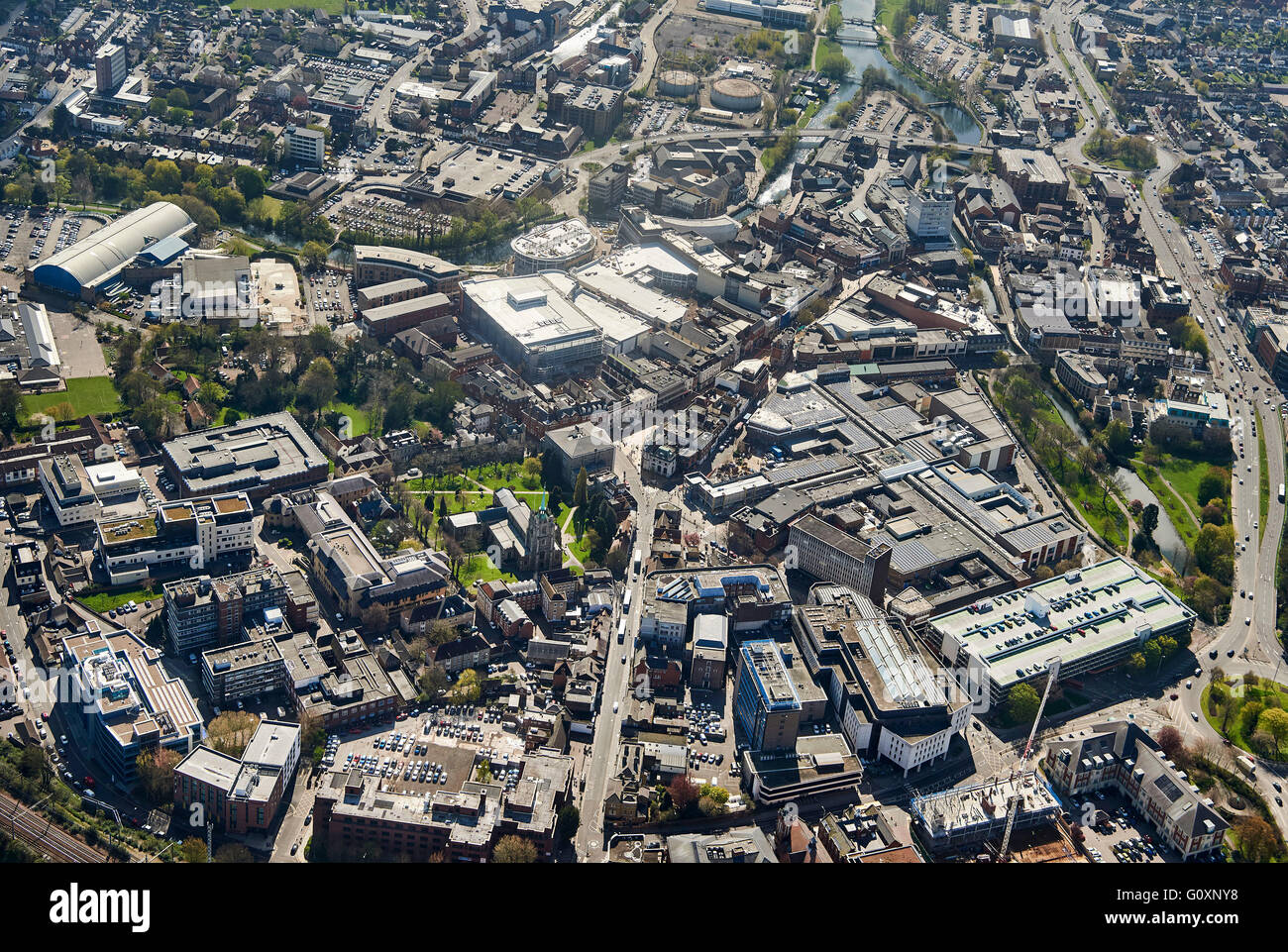Aerial view of Chelmsford Town Centre, South East England Stock Photo ...