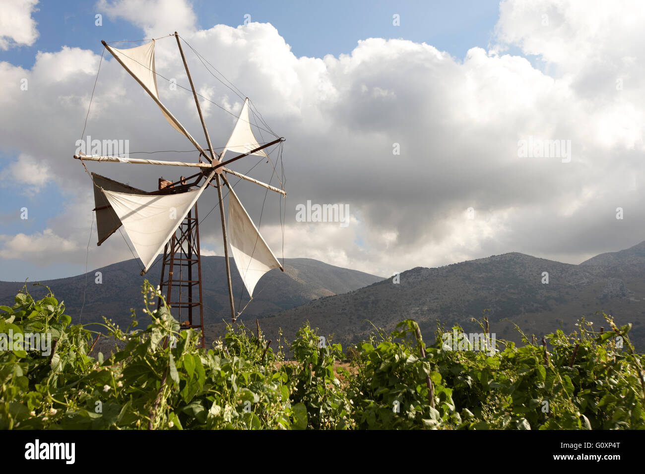 Traditional windmills in Lasithi plateau. Crete. Greece. Horizontal ...