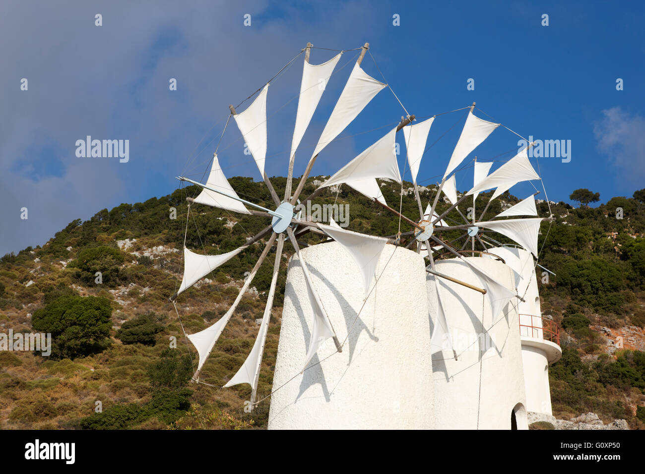 Traditional windmills near Lasithi plateau. Crete. Greece. Horizontal ...