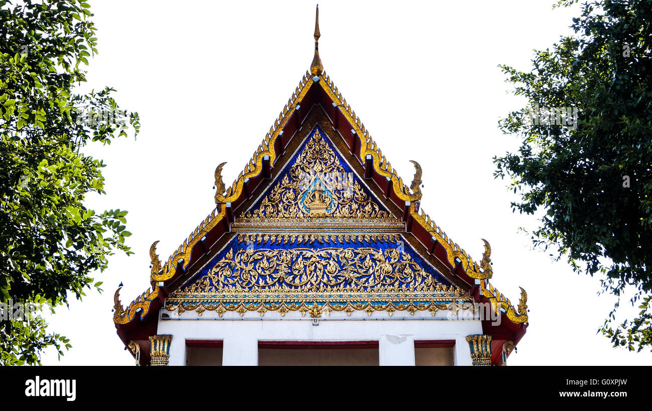 Typical roof with ornaments of thai traditional roof with blue color ...