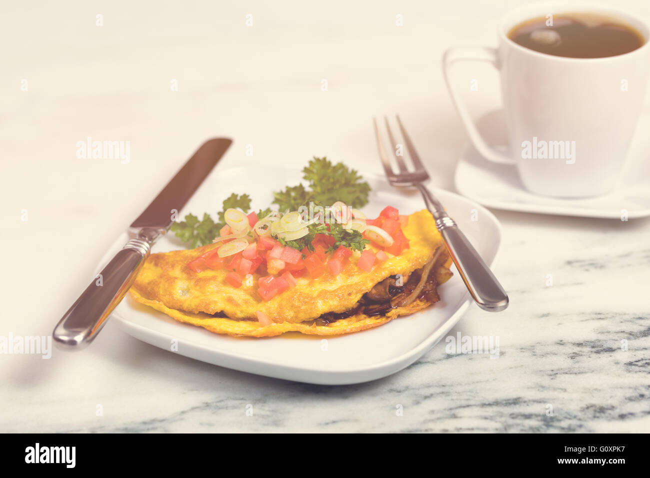 Morning meal with bright light. Haze light effect applied to image ...