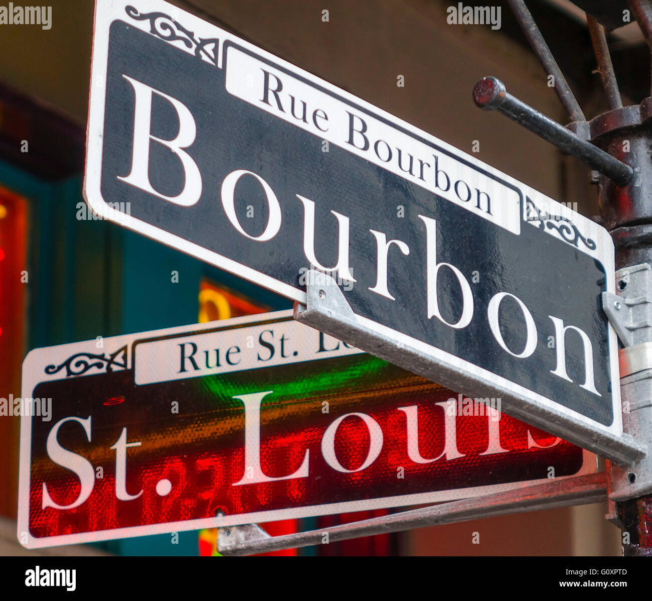 Street sign of New Orleans most famous street Bourbon street at French ...