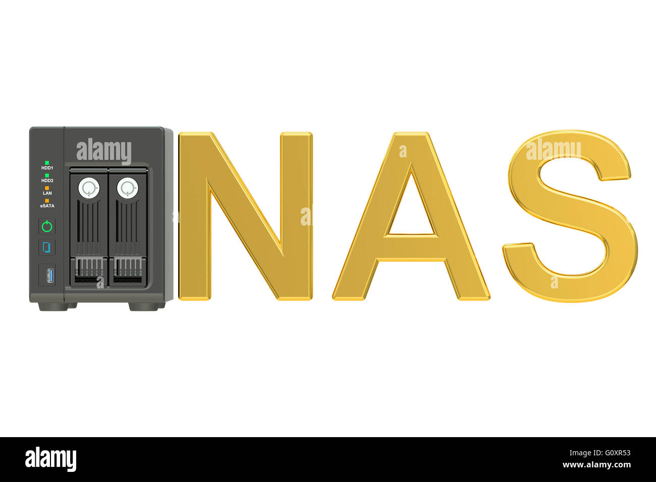 NAS, Network-attached storage. 3D rendering isolated on white ...
