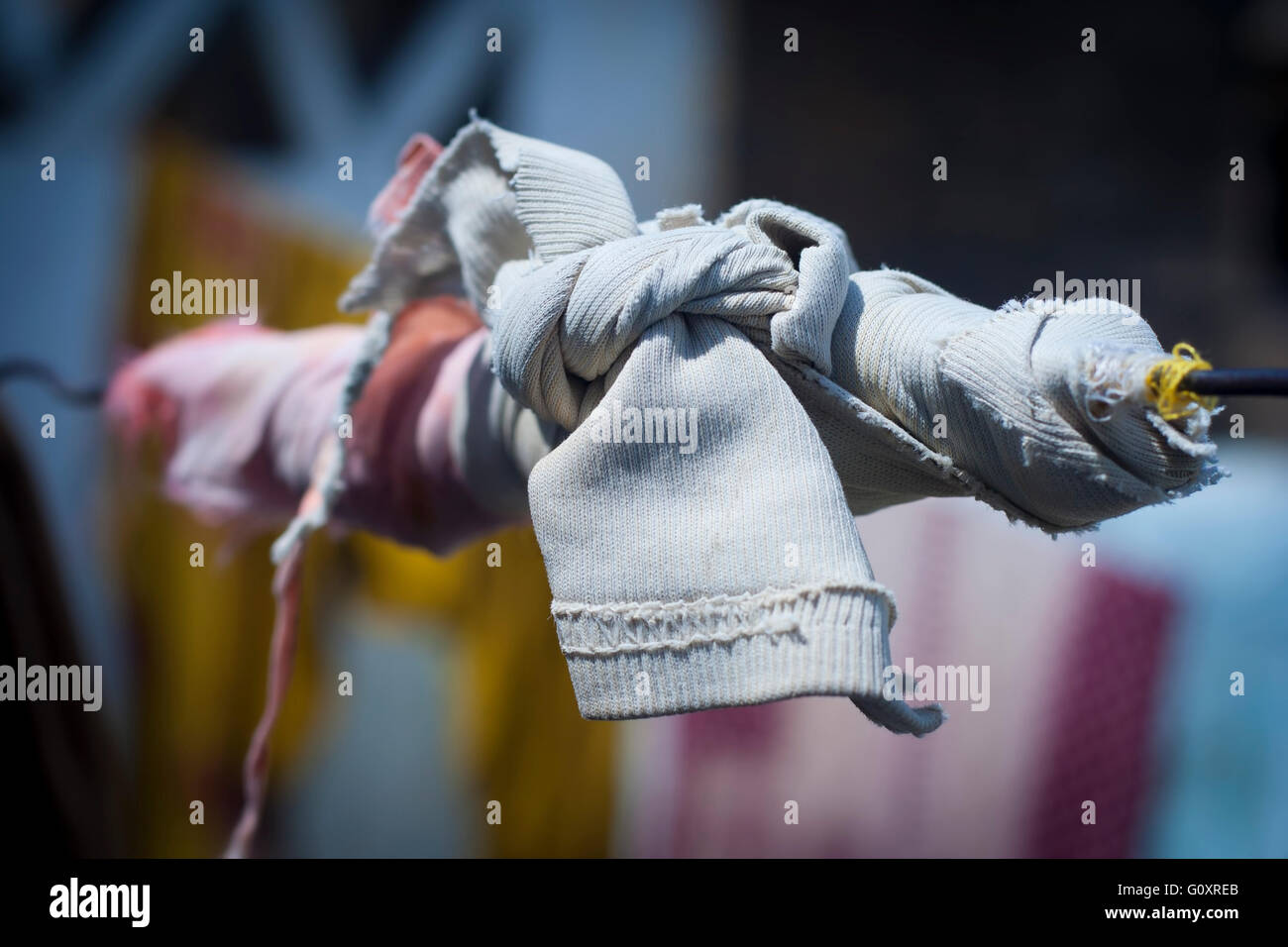 Cloth tied on a wire. The concept of bonding and relationship Stock ...