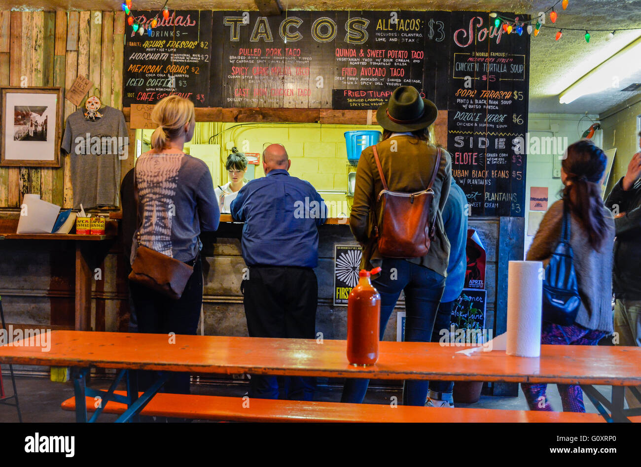 The interior of the popular and trendy Mas Tacos Restaurant with ...