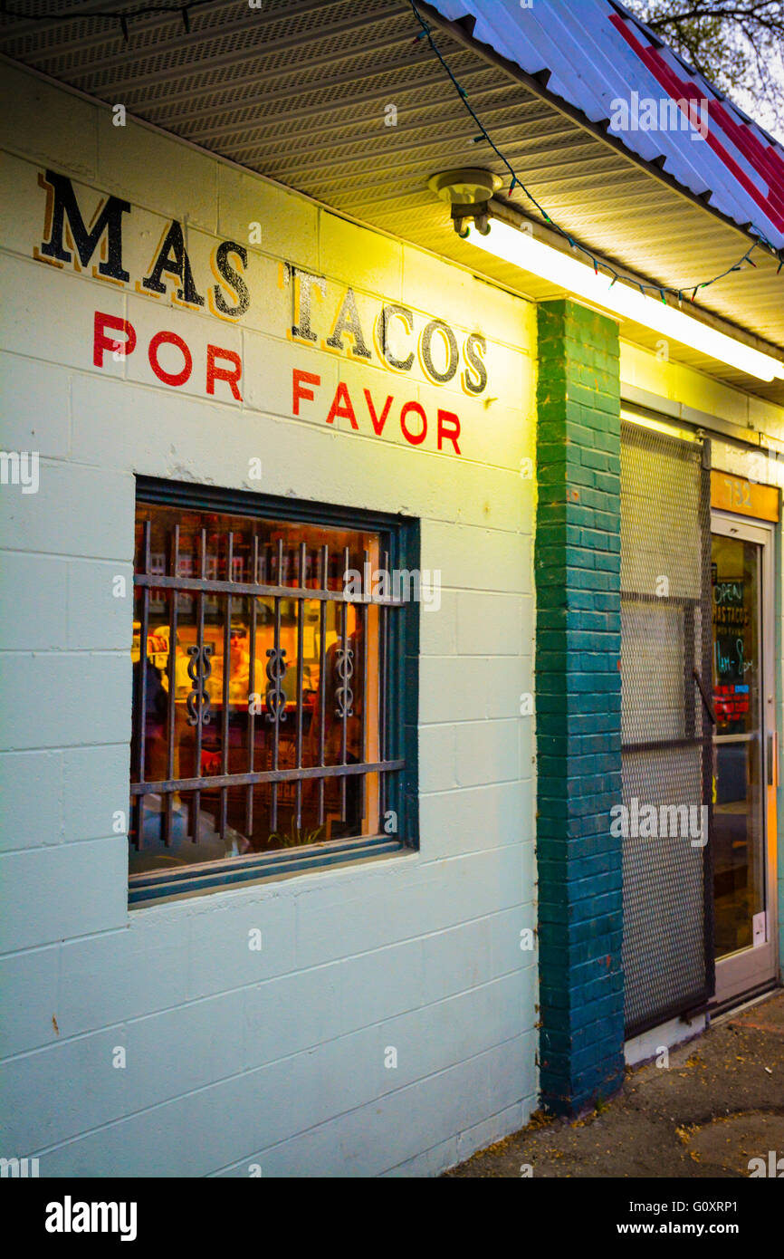 The entrance of the popular, trendy and authentic Mas Tacos Restaurant ...