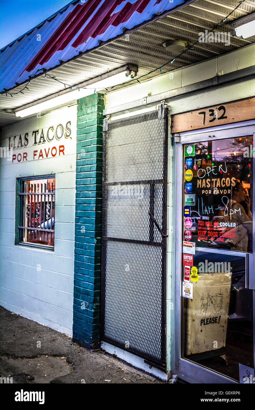 The entrance of the popular, trendy and authentic Mas Tacos Restaurant ...